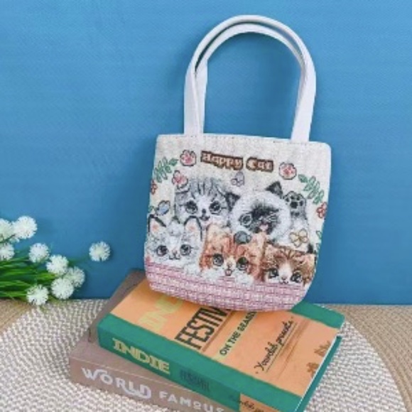 Bags | Happy Cats Stitches Canvas Tote Bag | Poshmark